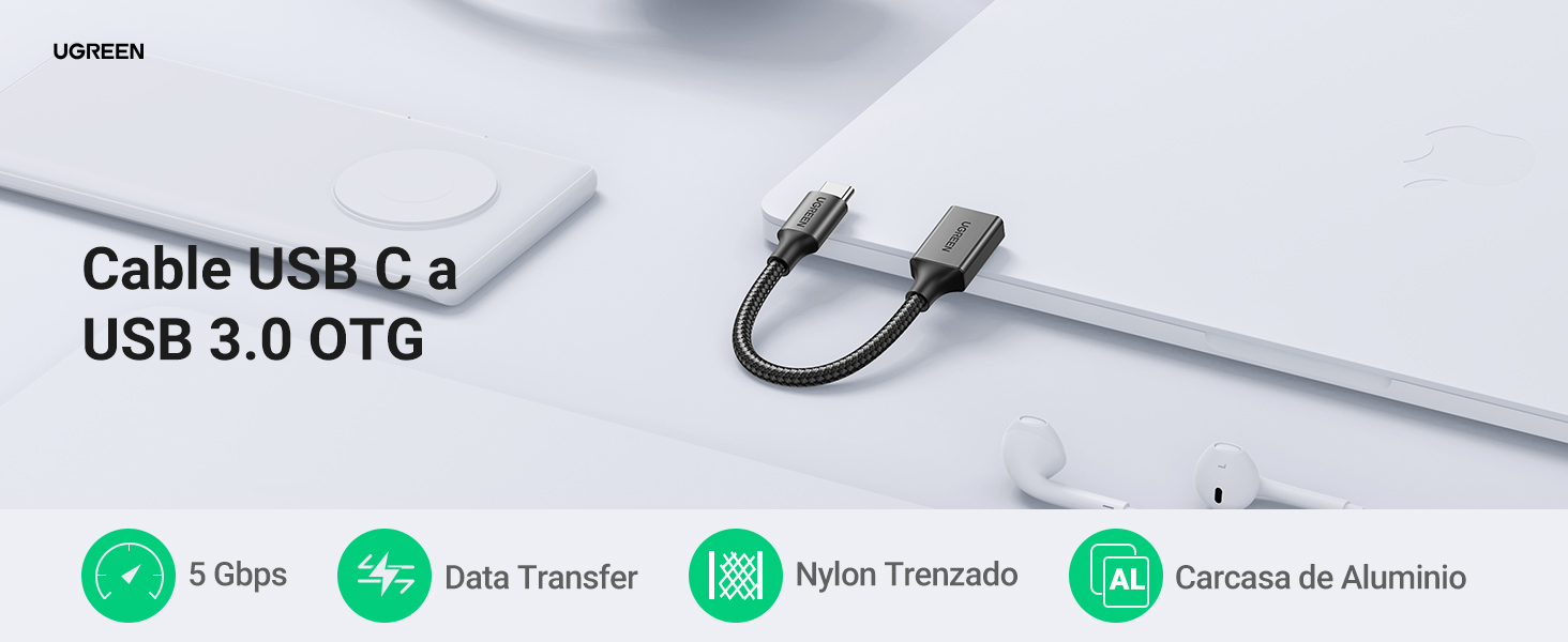 UGREEN Adaptador USB C Macho a USB 3.0 Hembra, Cable OTG C Adapter Compatible con Thunderbolt 3 ...
