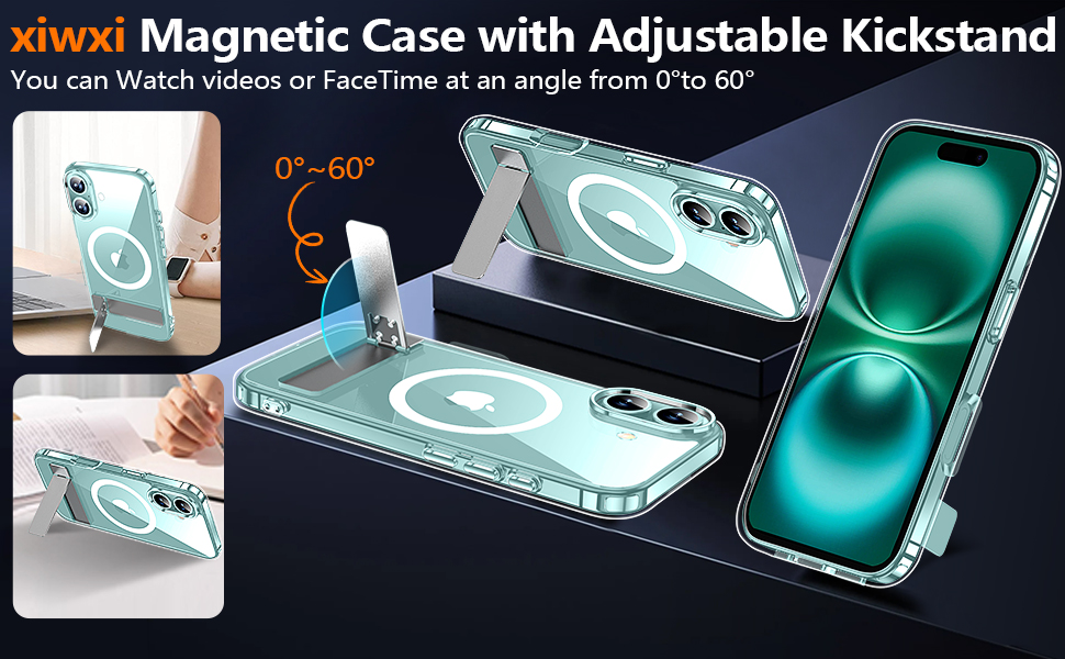 Amazon.com: xiwxi for iPhone 16 Case with Kickstand,[Compatible with Magsafe][1*Screen Protector ...
