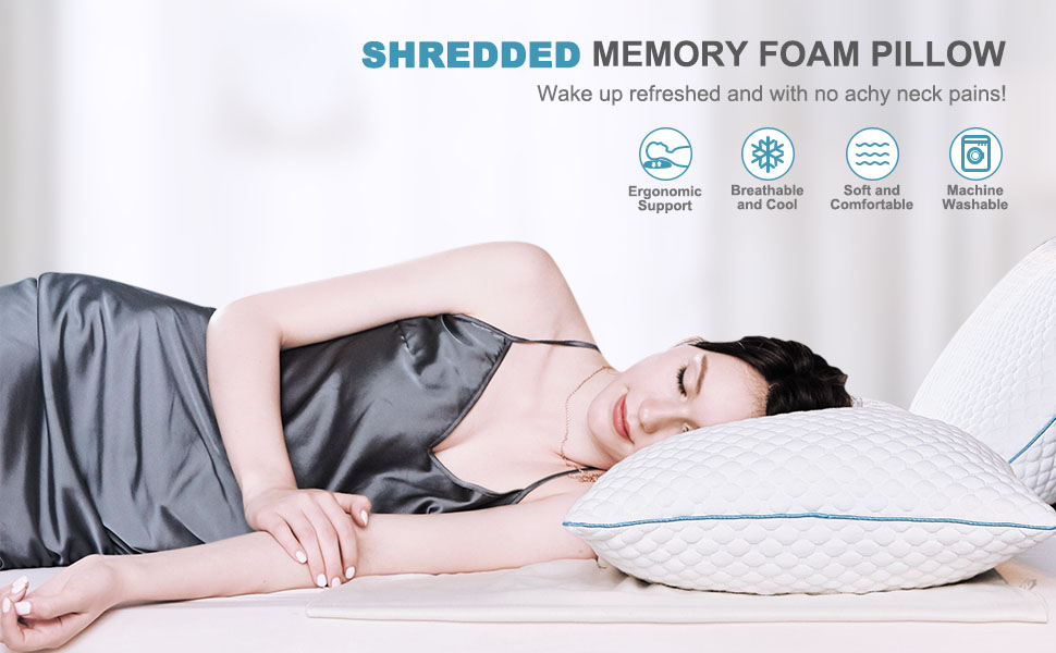 Amazon.com: VVZ Shredded Memory Foam Pillows, Bed Pillows for Sleeping 2 Pack Standard Size 20 x ...