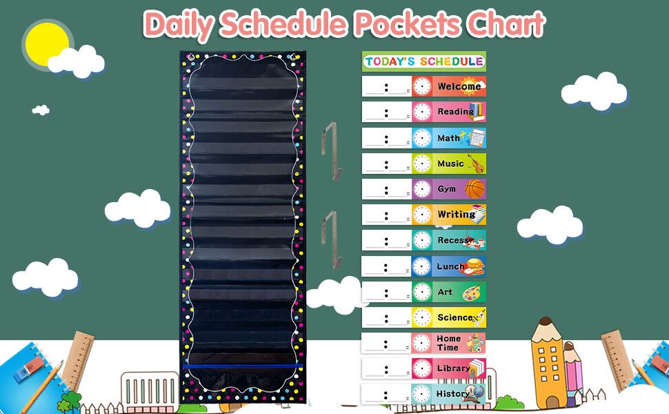 Amazon.com: Daily Schedule Pocket Chart Educational Pocket Chart for ...