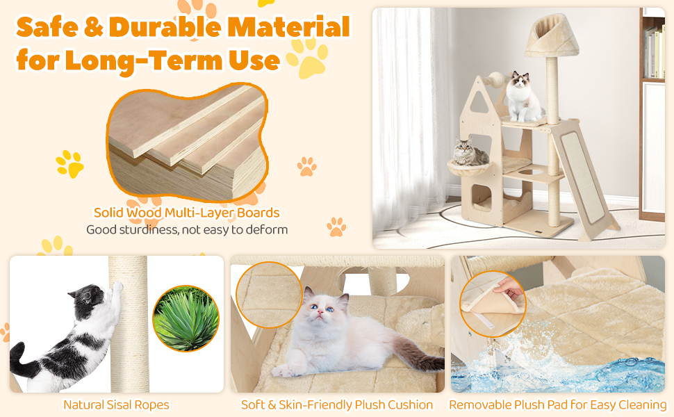 Amazon.com : Tangkula Modern Wood Cat Tree for Indoor Cats, 64 Inch Multi-Level Tall Cat Tree ...