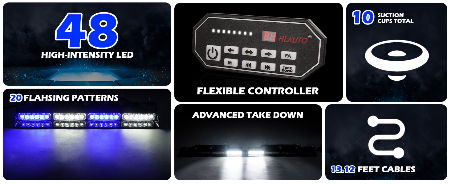 Amazon.com: HLauto 604N Emergency Dash Strobe Lights w/Controller: 2x16.8 inch Blue White ...