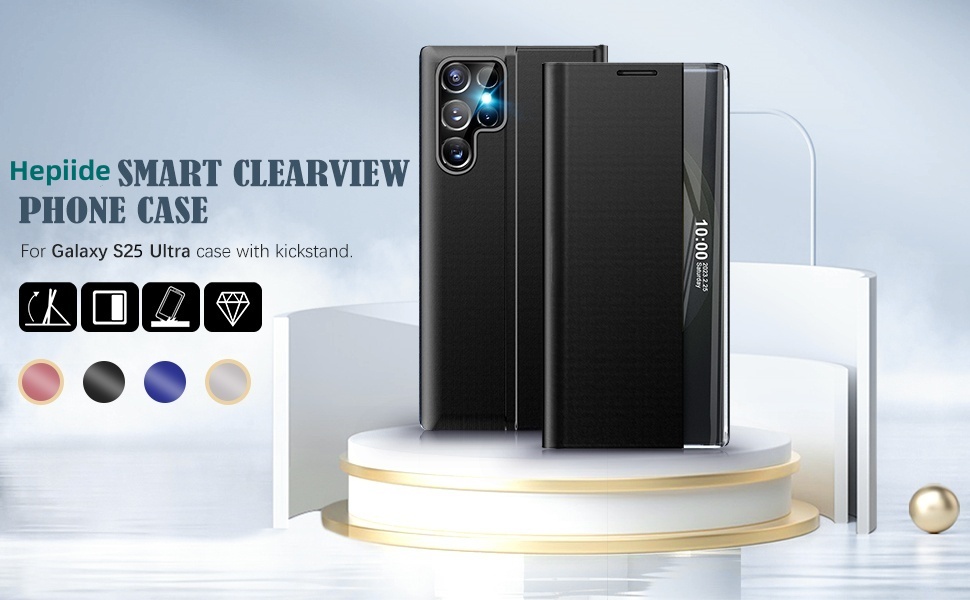 for Samsung Galaxy S25 Ultra Case View Clear Smart Window, with Kickstand for Samsung S25 Ultra ...