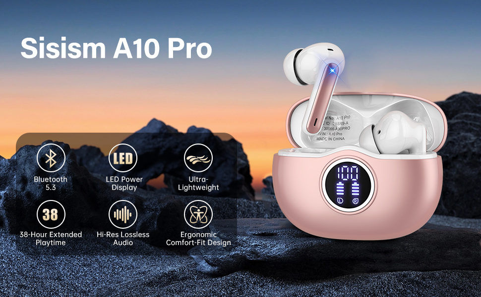 Amazon.com: Sisism A10 Pro Wireless Earbuds Bluetooth 5.3 HiFi Stereo, 50H Playback LED Digital ...