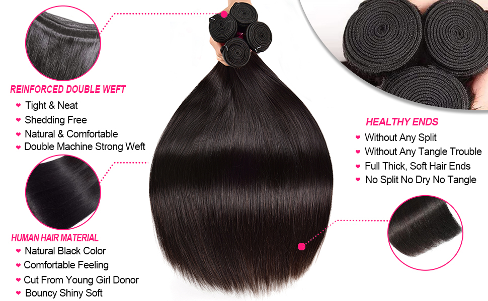 Amazon.com : 10A Straight Bundles Human Hair 20 22 24 Inch Unprocessed ...