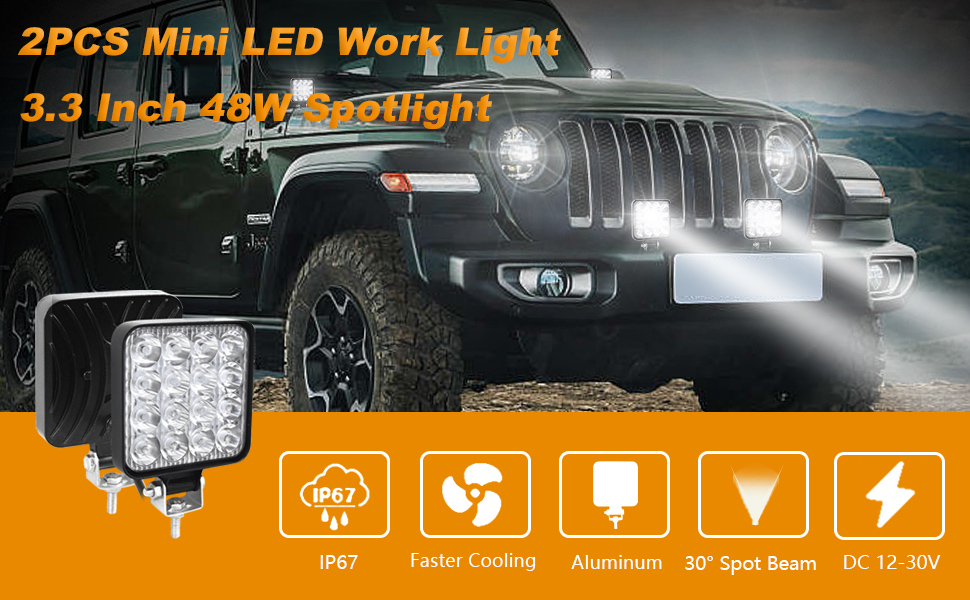 Amazon.com: Willpower 2pcs 3.3 Inch 48W Mini Ultra Thin LED Work Light Spot Beam LED Pods ...