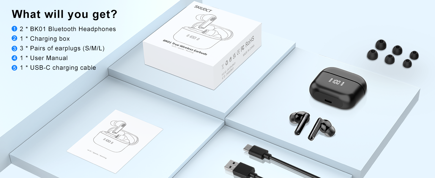 SKIUDCT Wireless Earbuds, Bluetooth 5.3 Headphones in Ear with ENC Mic ...