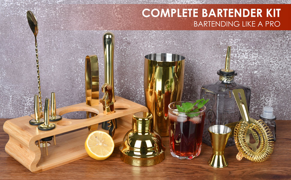 Amazon.com: Esmula 12 Piece Bartender Kit with Bamboo Stand, 25oz Cocktail Shaker Set for Mixed ...