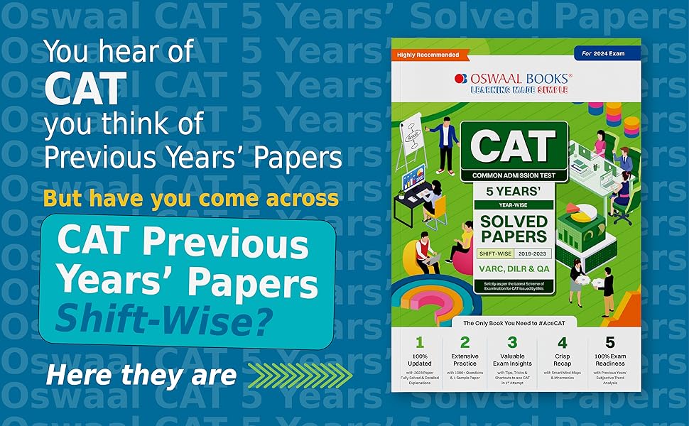 Oswaal CAT 5 Years' Solved Papers | Year-wise & Shift-wise (2019 - 2023) | (VARC, DILR & QA ...
