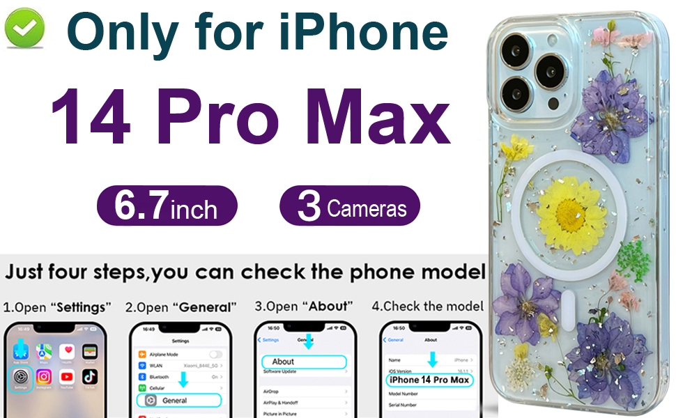 Amazon.com: ASONCE Cute Dry Flowers for iPhone 14 Pro Max Case,Compatible with MagSafe,Clear ...