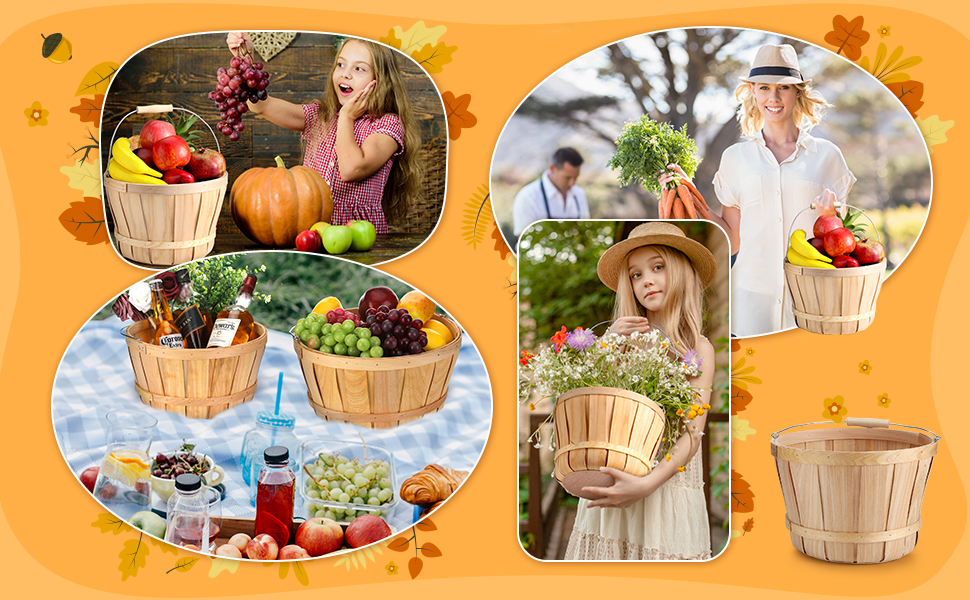 Amazon.com: 6 Pack 11 x 6.7'' Large Round Wooden Baskets with Handles, Handmade Wood Basket ...