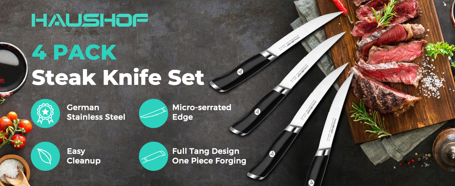 Amazon.com: HAUSHOF Steak Knives Set of 4, German Stainless Steel Premium Serrated Steak Knife ...