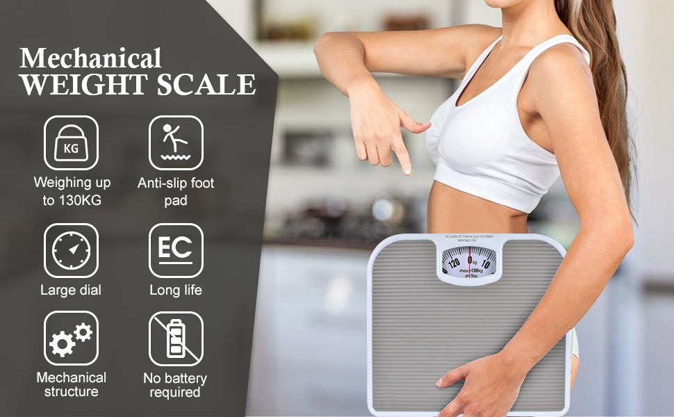 Clevinger Analog Bathroom Scale for Body Weight, Mechanical Bathroom Scales Up to 130KG, 2024 ...