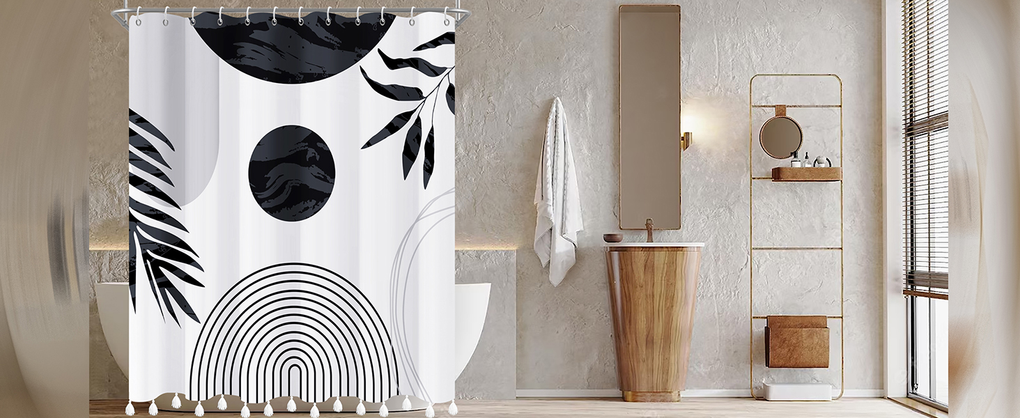 Amazon.com: TOENGS Boho Shower Curtains for Bathroom Black and White Shower Curtain with Tassel ...