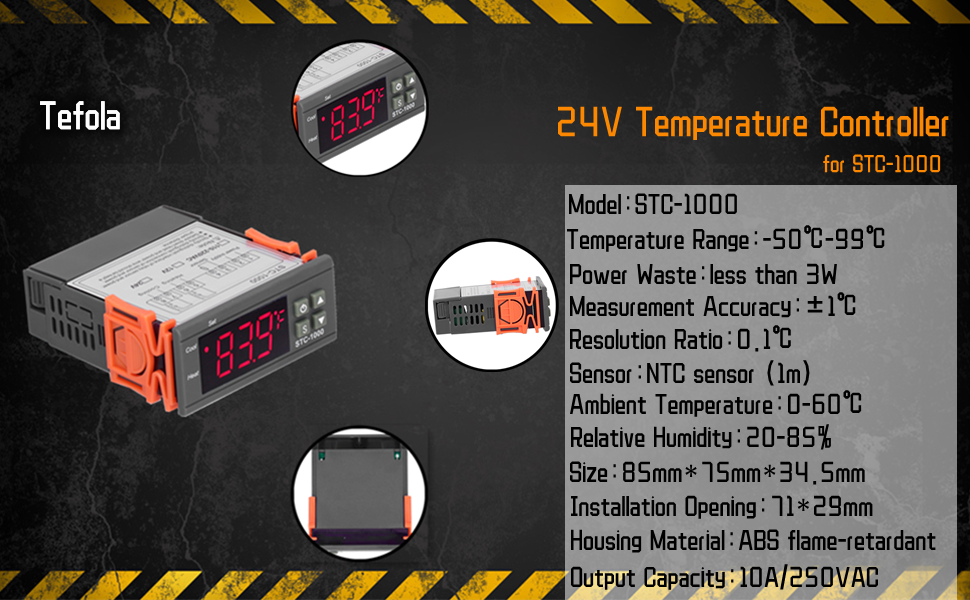 24V Temperature Controller for STC-1000, Digital Display Temperature Controller, Cooling and ...