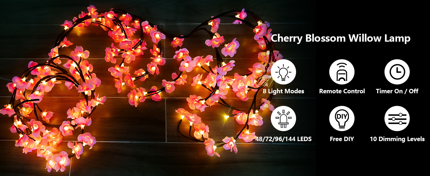 Amazon.com: FNHMSL Cherry Enchanted Willow Vine Lights, 4FT 48LED Pink Cherry Blossom Tree ...