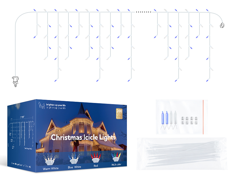 BEEWIN 200ct Blue&Clear Mini Icicle Christmas Lights,23FT White Wire ...