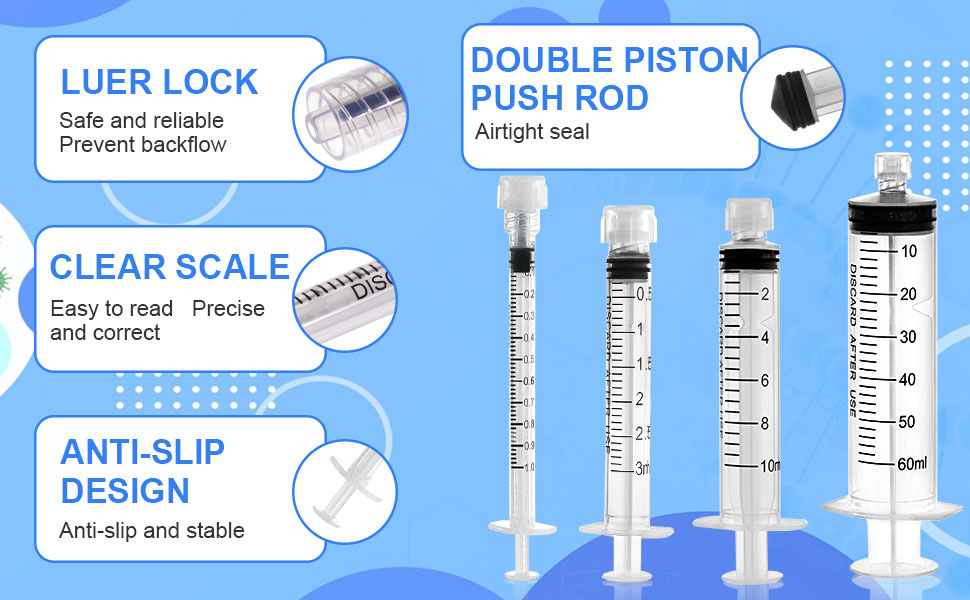 Jeringa Luer Lock de 1 ml, jeringas desechables estériles sin agujas (paquete de 50), embalaje ...