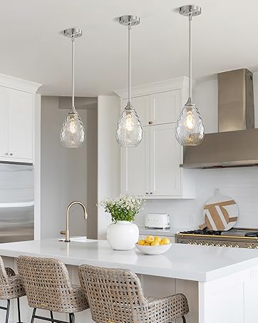 SADUENFR Glass Pendant Lights Kitchen Island, 1-Light Brushed Nickel ...