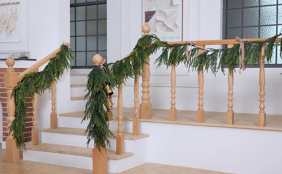 Amazon.com: FOTEEWL Artificial Christmas Garlands- Real Touch Norfolk Pine Garland Faux Greenery ...