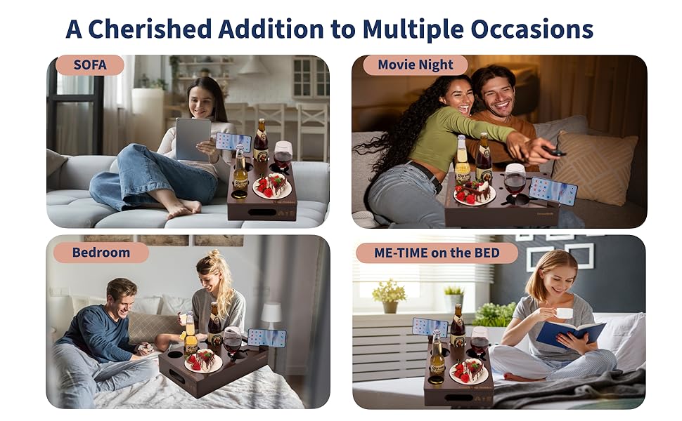 Amazon.com: SenseShift Couch Cup Holder - 3 in 1 Bamboo Couch Caddy & Sofa Arm Tray & Serving ...