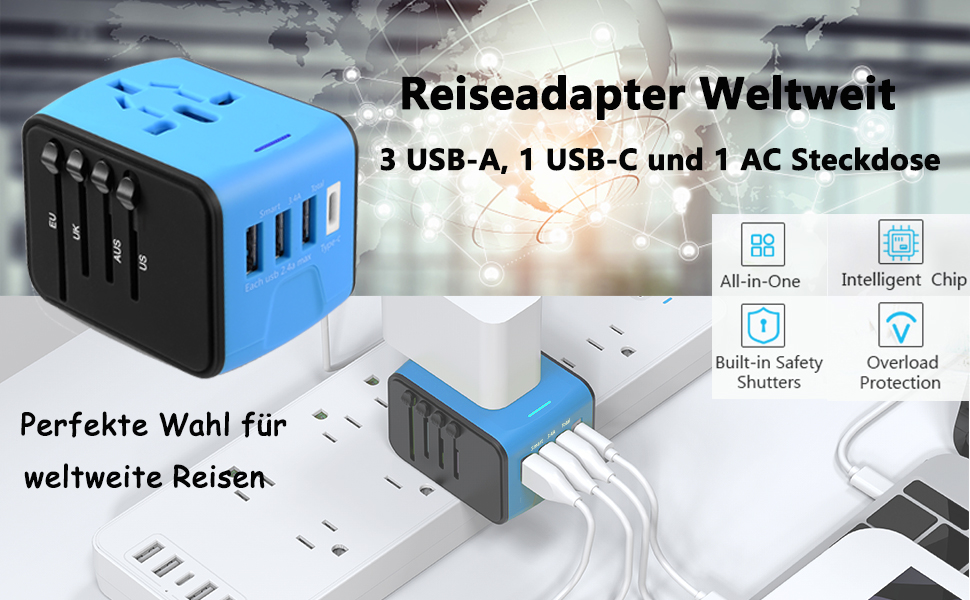 Universal Travel Adapter,JMFONE European Travel Plug Adapter High Speed 2.4A 4*USB, Type-C 3.0A ...
