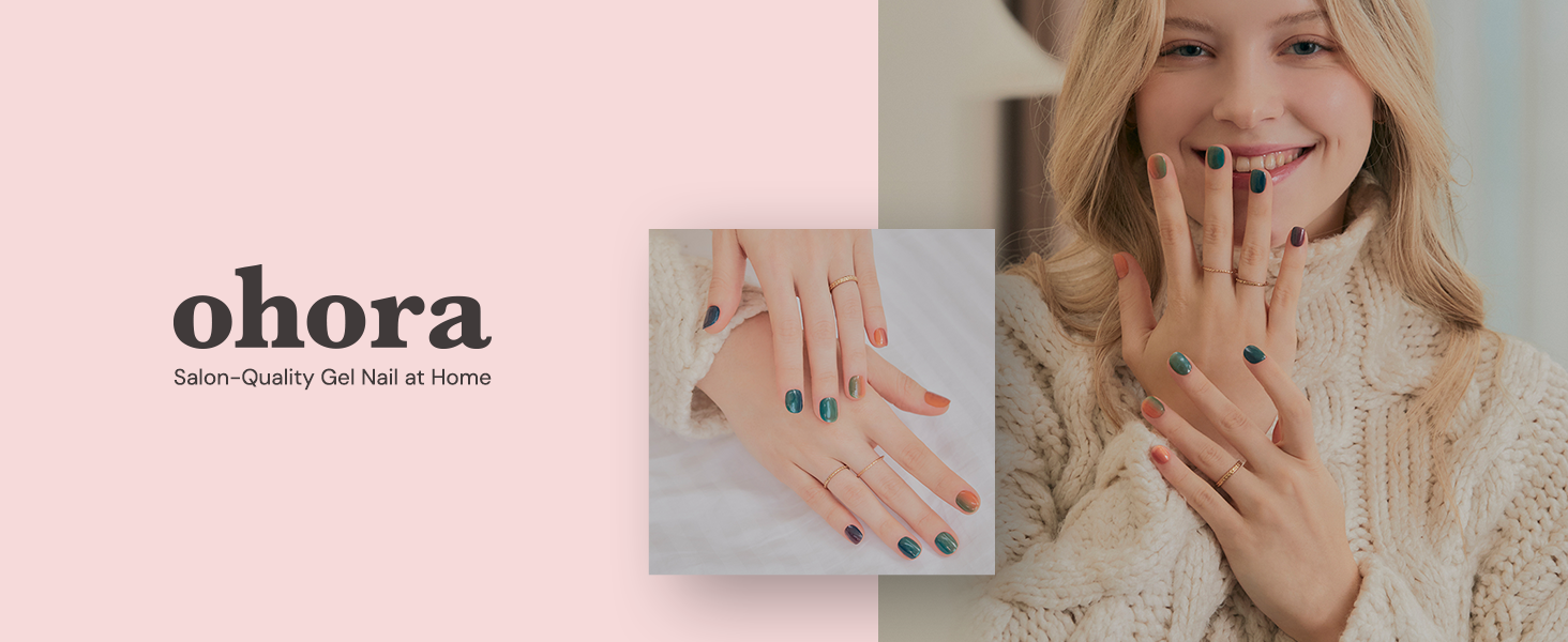 Amazon.com: ohora Semi Cured Gel Nail Strips (N Autumn Ombre) - Green/Brown Works with Any UV ...