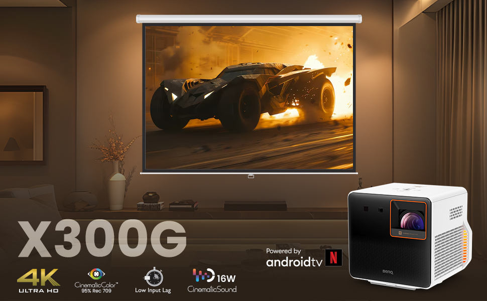 BenQ X300G 4K UHD Projector 2000 ANSI lumens, Excellent Color 95% REC 709,Android TV,Auto Focus ...