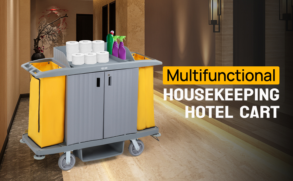 Amazon.com: LEADZM 266LBS Premium Hotel & Housekeeping Cart with Door on Wheels, Multifunctional ...