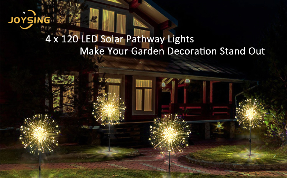 Joysing Solar Lights Outdoor Garden 4 x 120 LED Solar Firework Lights, 8 Modes Starburst Light ...
