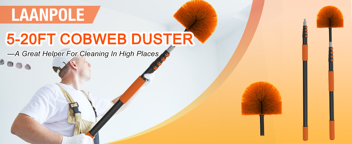 Amazon.com: LAANPOLE 20FT (26FT Reach) Cobweb Duster with Extension Pole, Spider Web Brush for ...