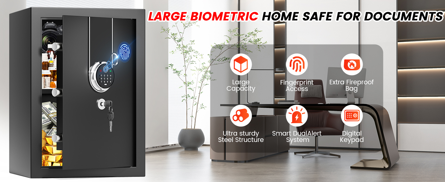 3.6 Cuft Biometric Fireproof Safe Box, Large Home Safes Fireproof Waterproof with Digital ...