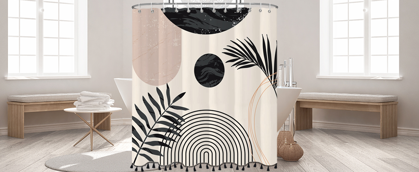 Amazon.com: GiuMsi Boho Black and White Mid Century Leaf Shower Curtain Set,Arch Sun Design ...