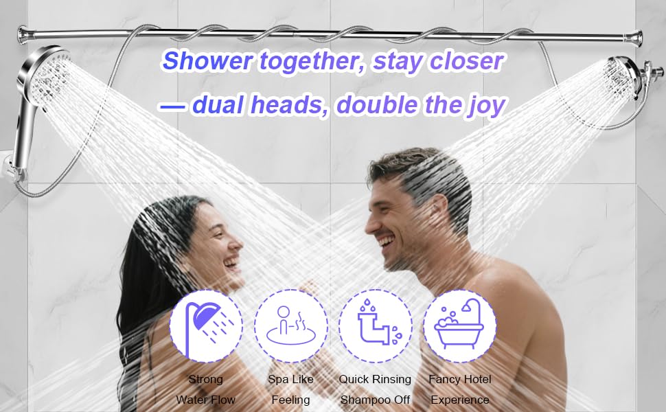 Dual Shower Head for Couples – High Pressure Double Shower Heads for Two People with Adjustable ...