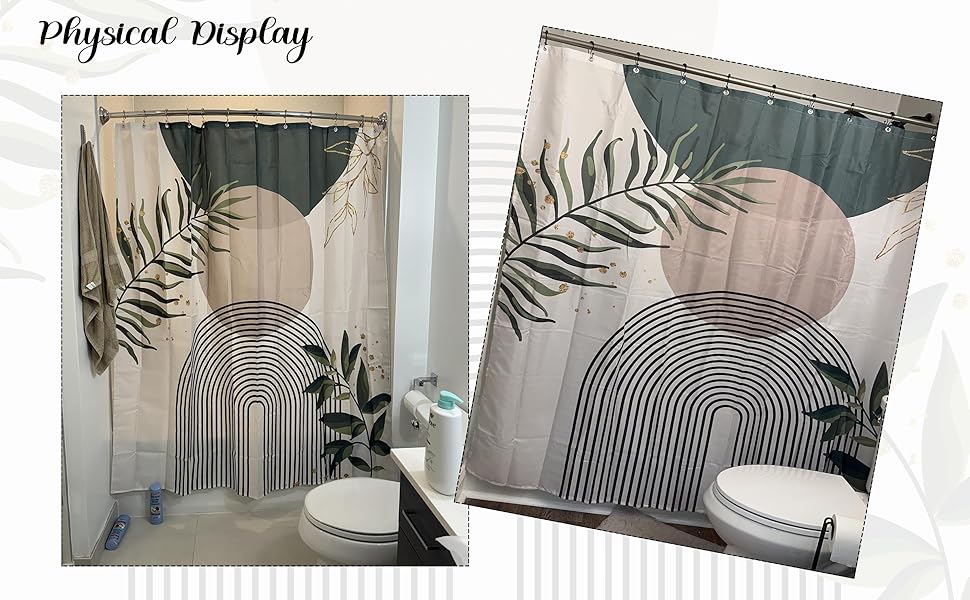 Amazon.com: Mitpok Sage Green Boho Mid Century Shower Curtain 60Wx72H Abstract Gold Leaves Plant ...