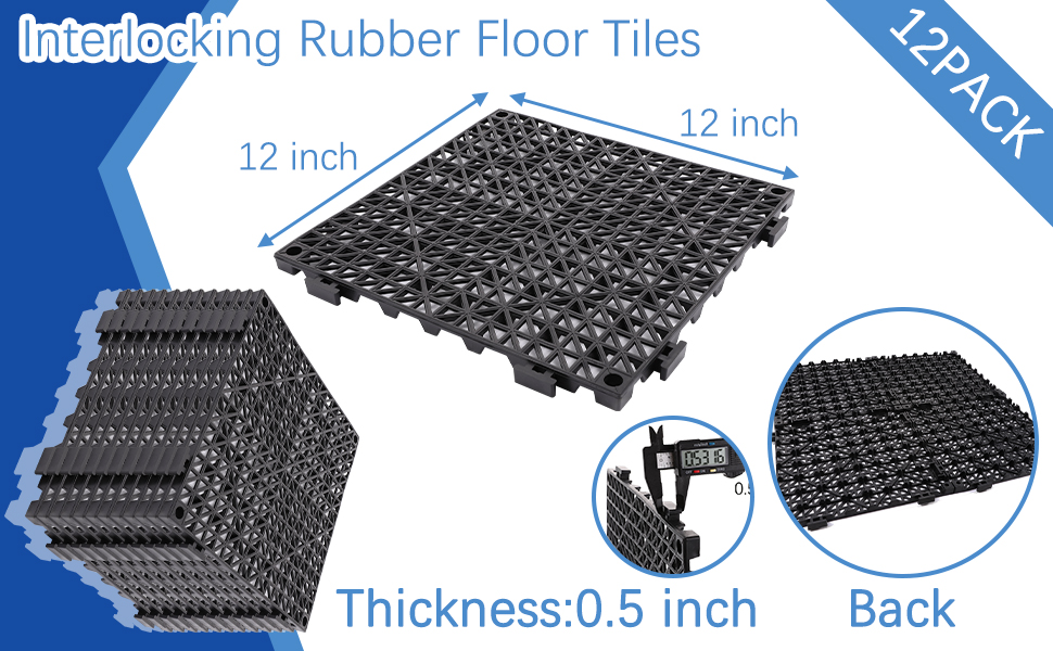 Amazon.com: CACASO 12Pack Interlocking Rubber Floor Tiles,12"x12 ...