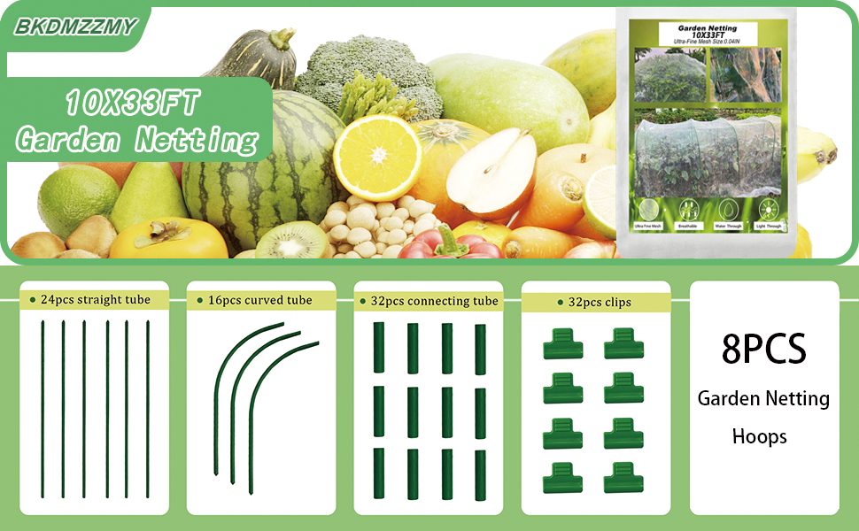 Amazon.com : BKDMZZMY Garden Netting Kit, 8PCS Garden Hoops and 10x33FT Garden Mesh for Raised ...