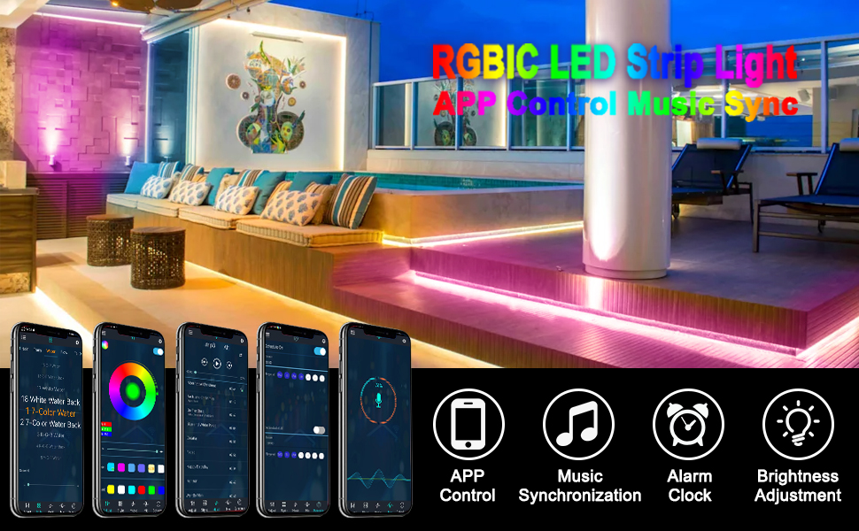 USB Powered DC5V RGB+IC LED Strip Light,4m Tape Light with Smart App ...