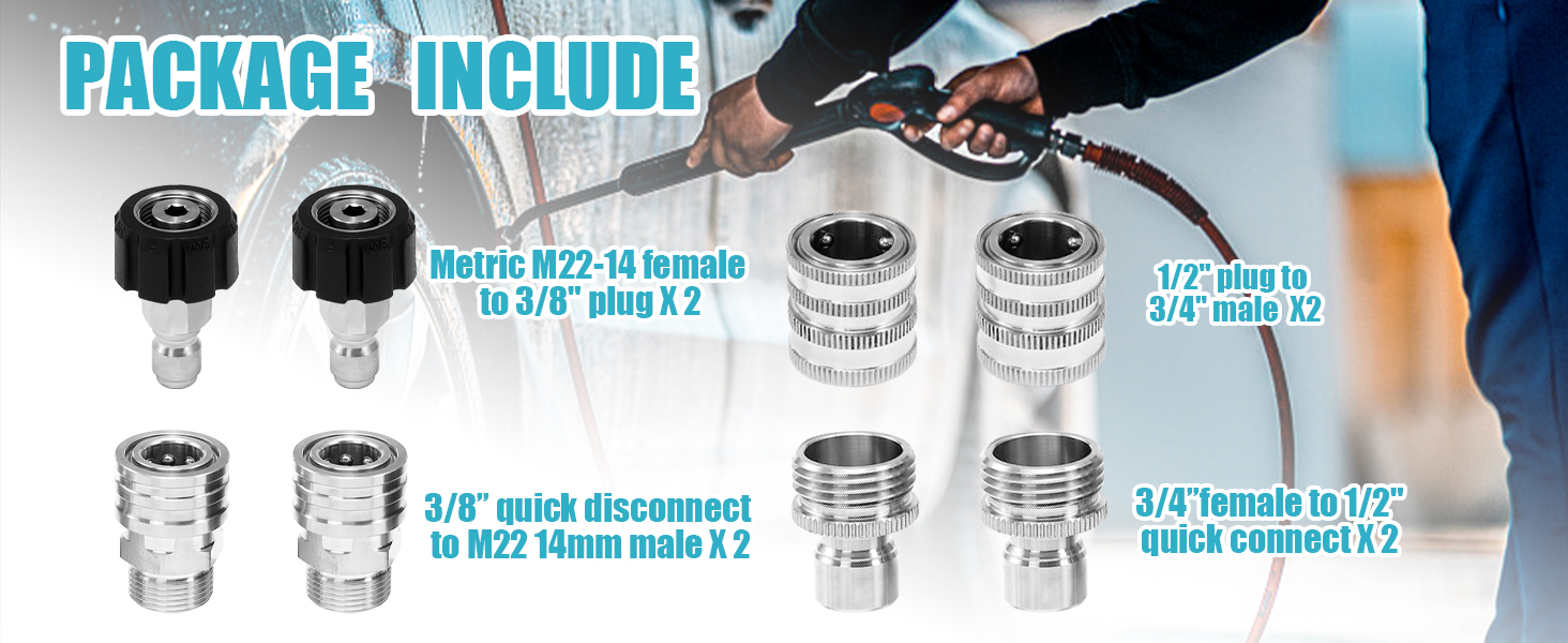 Amazon.com: Tool Daily Pressure Washer Adapter Set, Stainless Steel Quick Connect Kit, M22 14mm ...