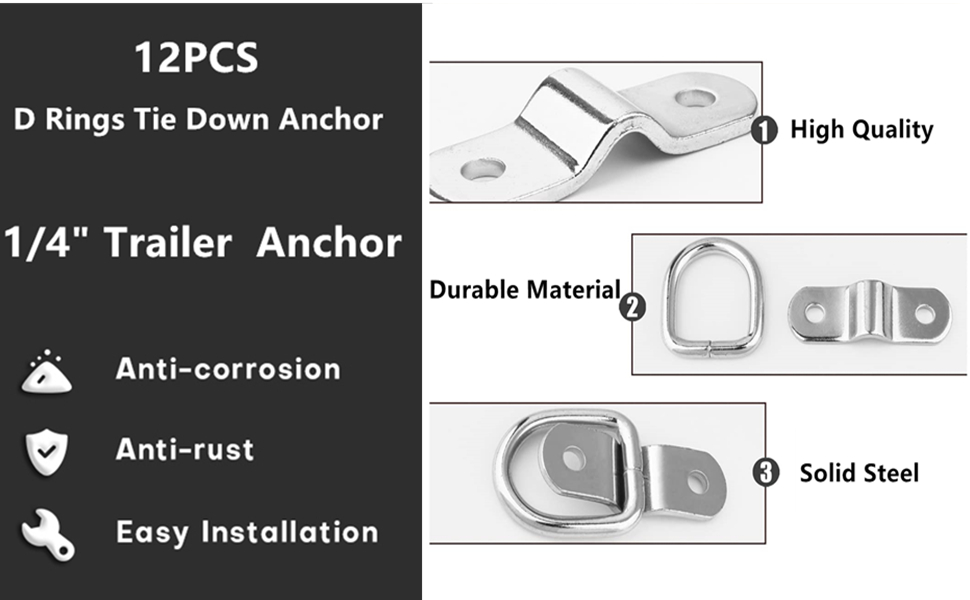12PCS D Rings Tie Down Anchor for Trailer Truck, Easy to Install 1/4" Trailer Tie Down Anchor ...