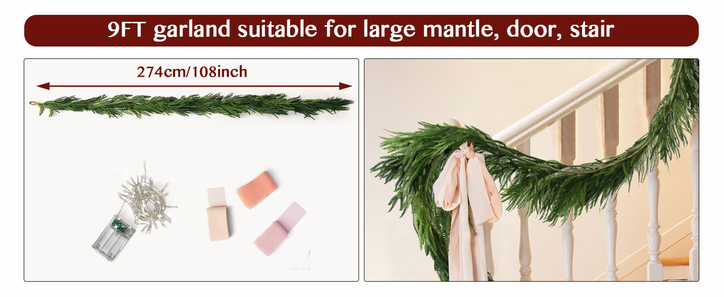 Amazon.com: Artificial 9FT Norfolk Pine Garland for Christmas Decorations, Realistic Faux ...
