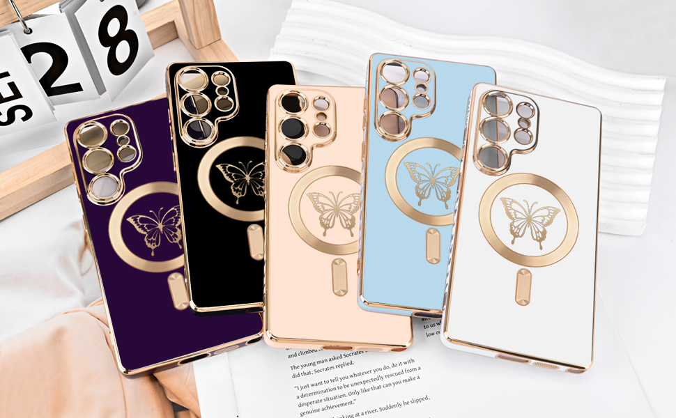 Amazon.com: Newseego for Samsung Galaxy S25 Ultra 5G Magnetic Case, Cute Butterfly Luxury ...