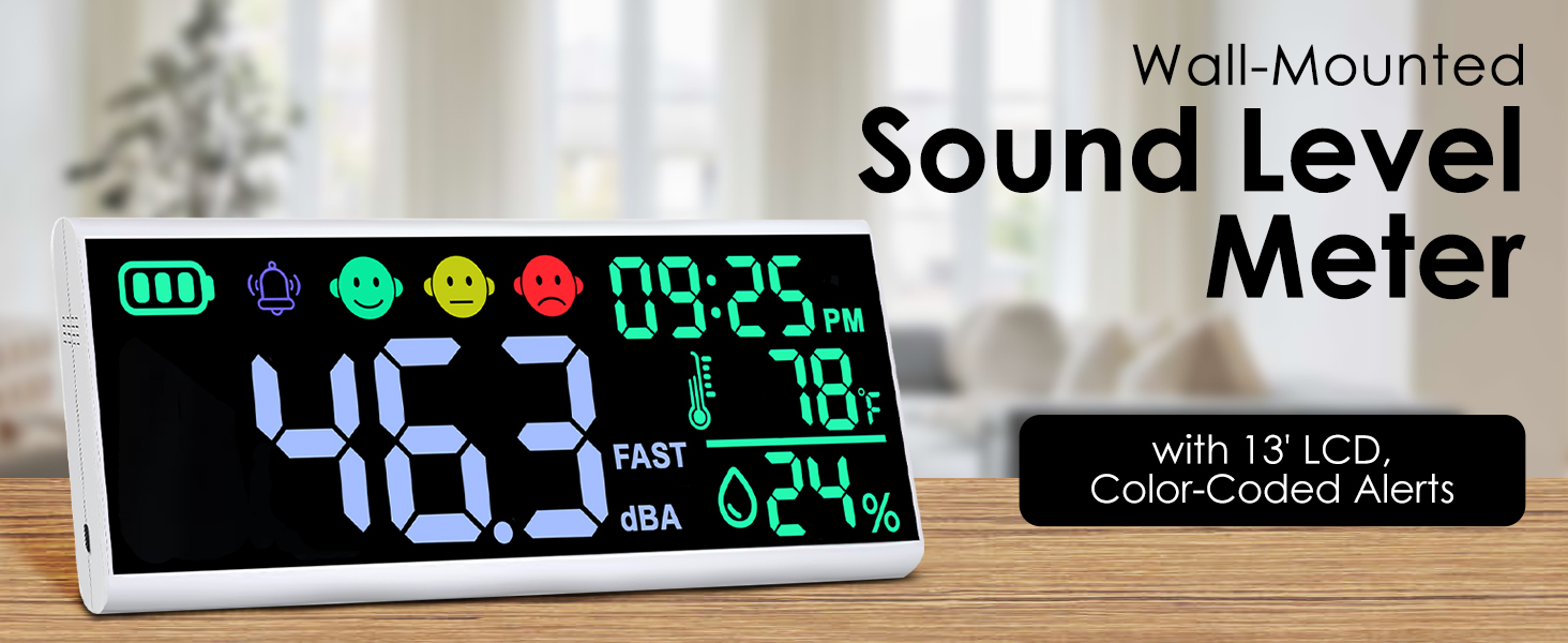 Decibel Meter Wall Mounted and Desktop Sound Decibel Meter 13" Large ...