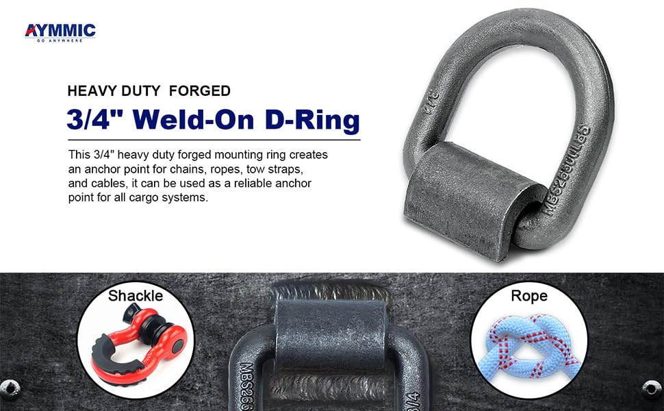 AYMMIC 3/4" Heavy Duty Weld-On Forged D Ring with Welding Clips, D-Ring Tie Down Anchor with ...