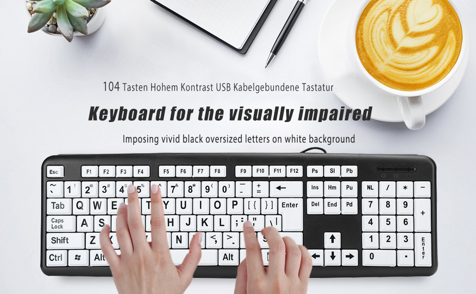 ciciglow Large Print Keyboard, 104 Keys Wired USB High Contrast ...