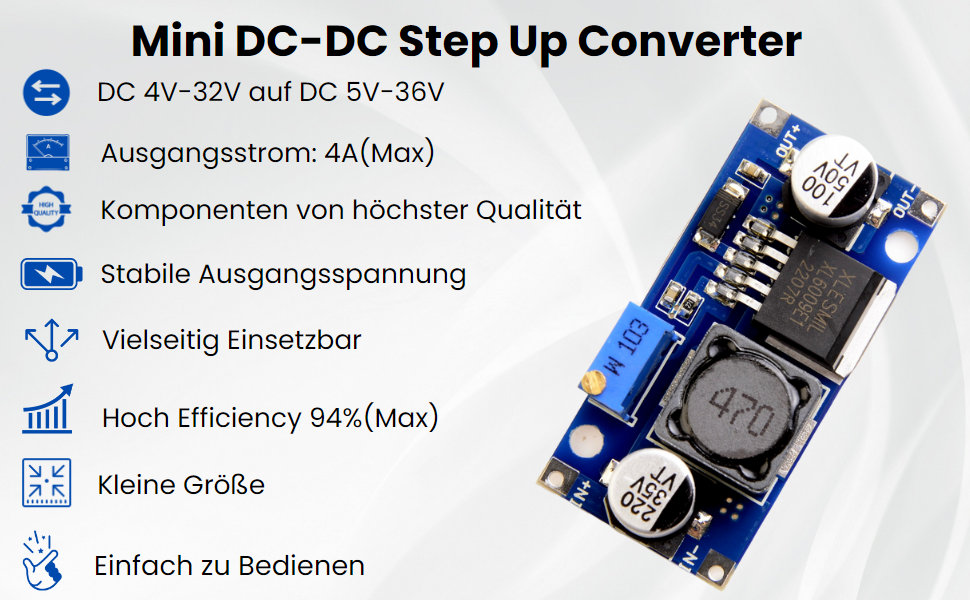 LAOMAO 5X Step-up Boost Power Converter XL6009 für Arduino Raspberry DIY-Projects basteln ...