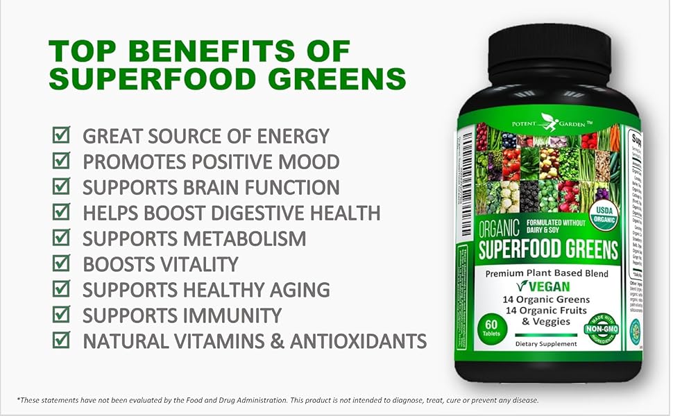 Amazon.com: Potent Garden 2-Pack Organic Superfood Greens, Fruit and Veggie Supplement Rich in ...