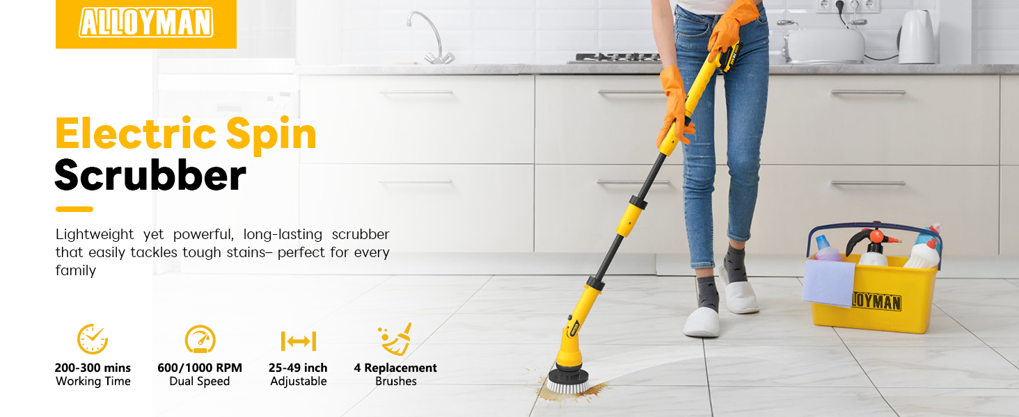 Amazon.com: 2 Battery Electric Spin Scrubber, 1000RPM Cordless Cleaning ...