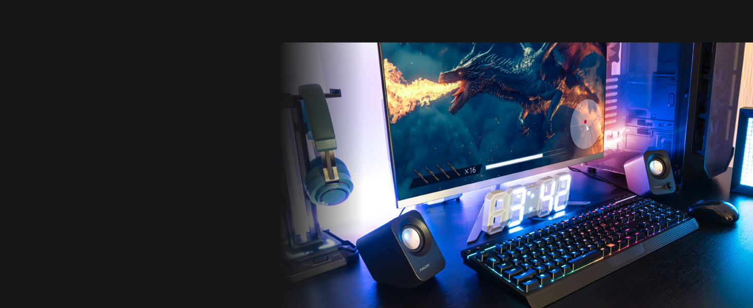 Amazon.co.jp: FUNLOGY Speaker（スピーカー/PCスピーカー）【VGP2024受賞 / 総合14W / ステレオスピーカー/USB給電/重低音/AUX / 3.5mm ...