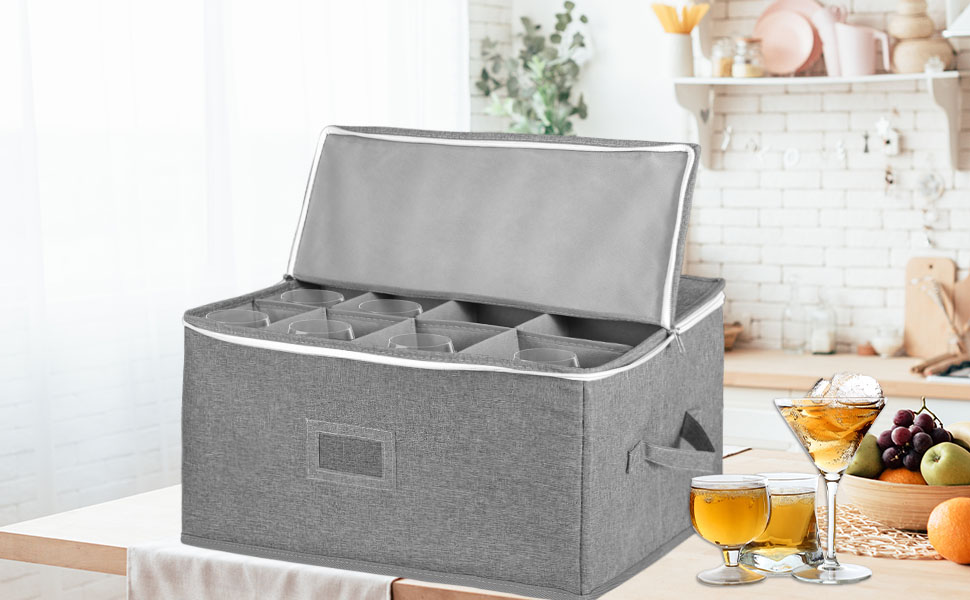 BOHEMIABY Wine Glass Storage Box with Dividers, Camping Wine Storage ...